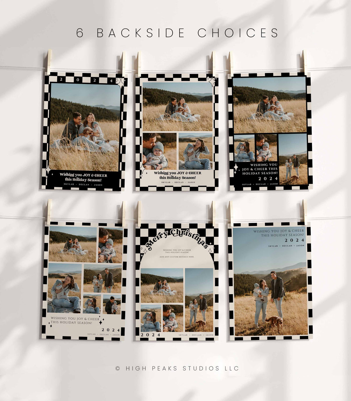 Retro Checkered Photo Christmas Card Template – High Peaks Studios LLC
