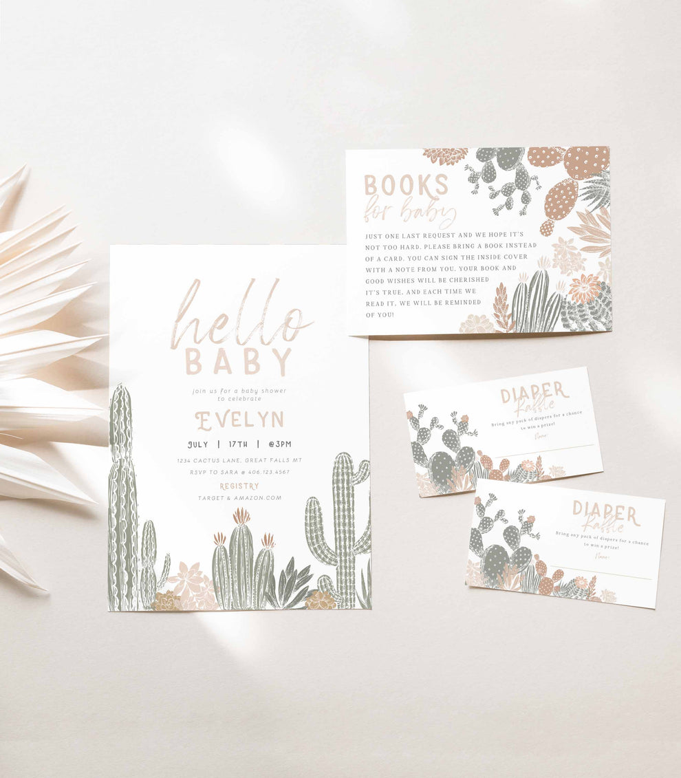 Boho Cactus Baby Shower Invitation Set – High Peaks Studios LLC