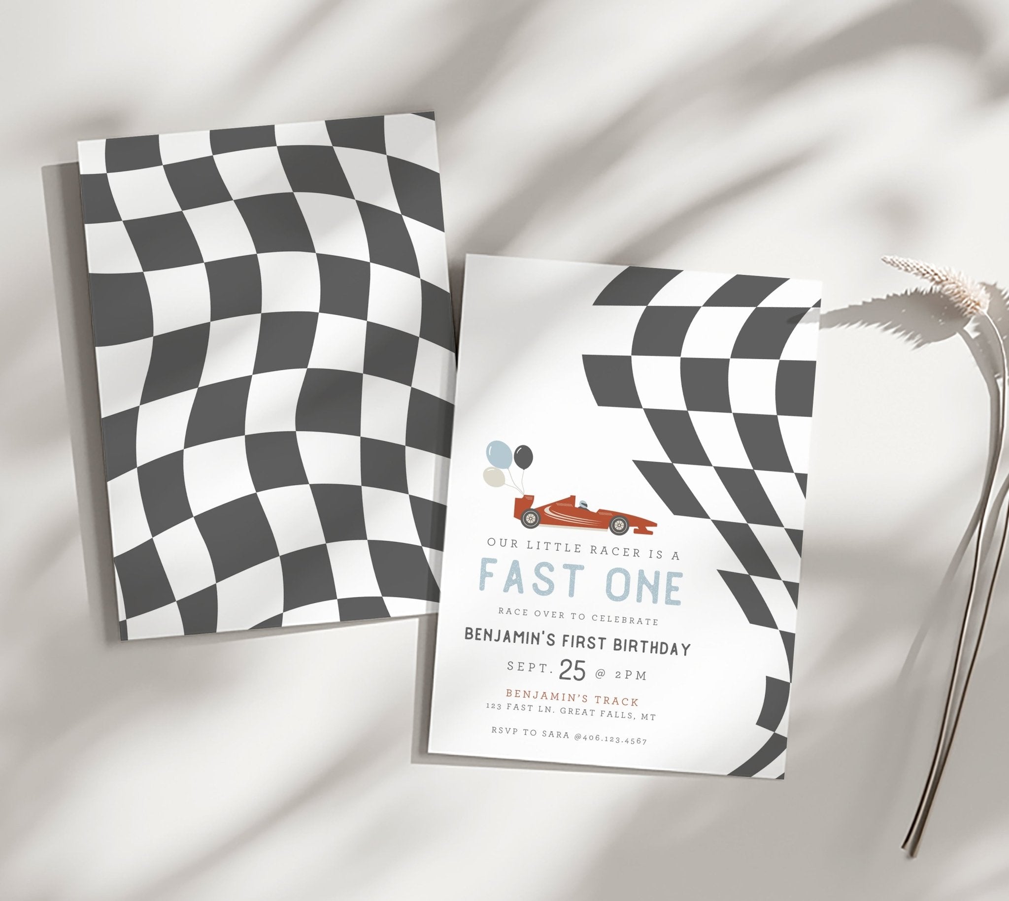Fast One Race Car Birthday Invitation – High Peaks Studios LLC