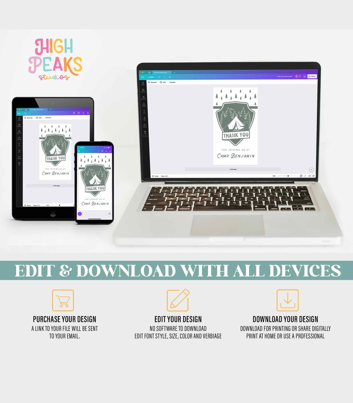 Happy Camper Favor Tag Template – High Peaks Studios LLC