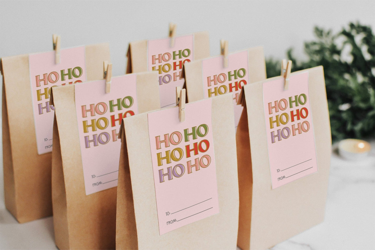 HO HO HO Colorful Christmas Gift Tag Printable – High Peaks Studios LLC