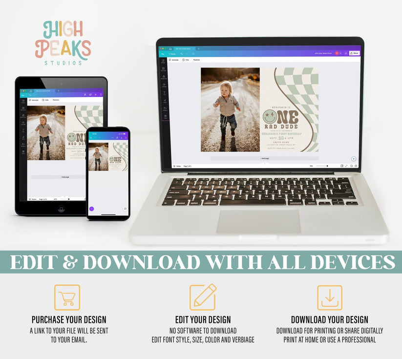 One Rad Dude Photo Birthday Invitation Printable – High Peaks Studios LLC