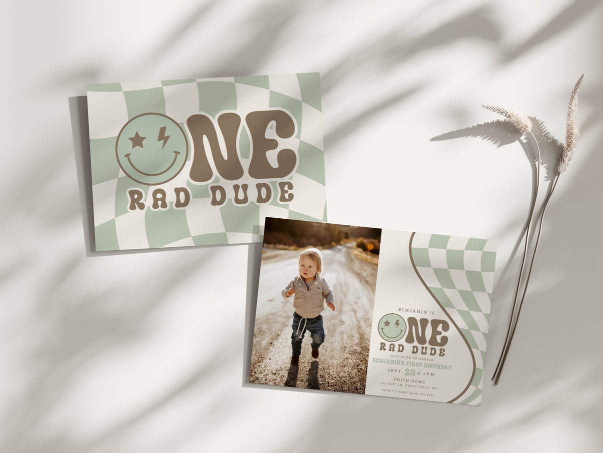 One Rad Dude Photo Birthday Invitation Printable – High Peaks Studios LLC