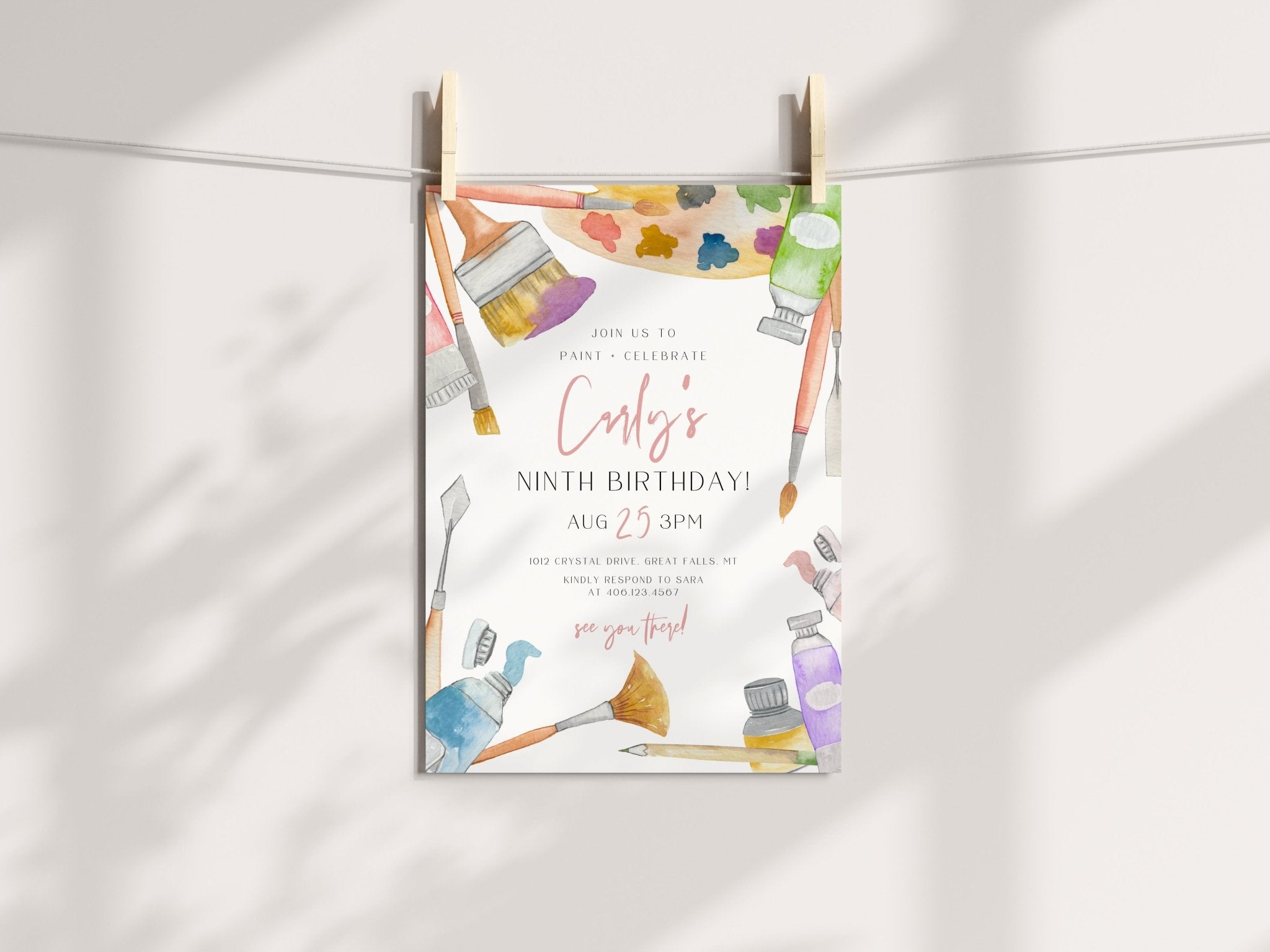 Painting Art Birthday Invitation Printable – High Peaks Studios LLC