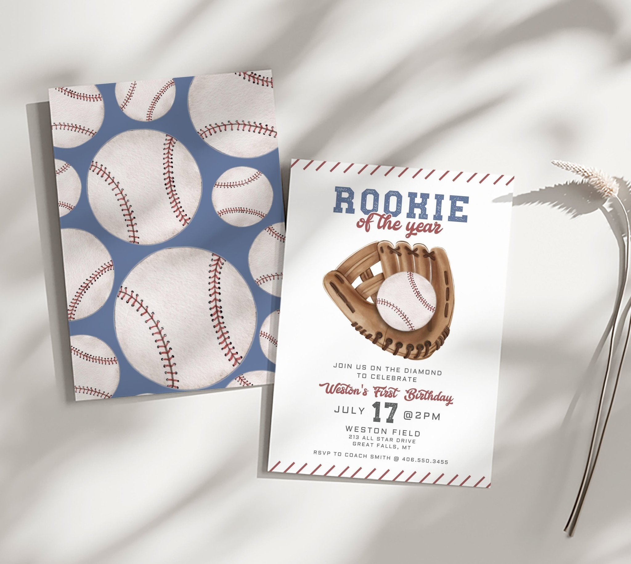 Rookie of the Year Baseball First Birthday Invitation Printable – High ...