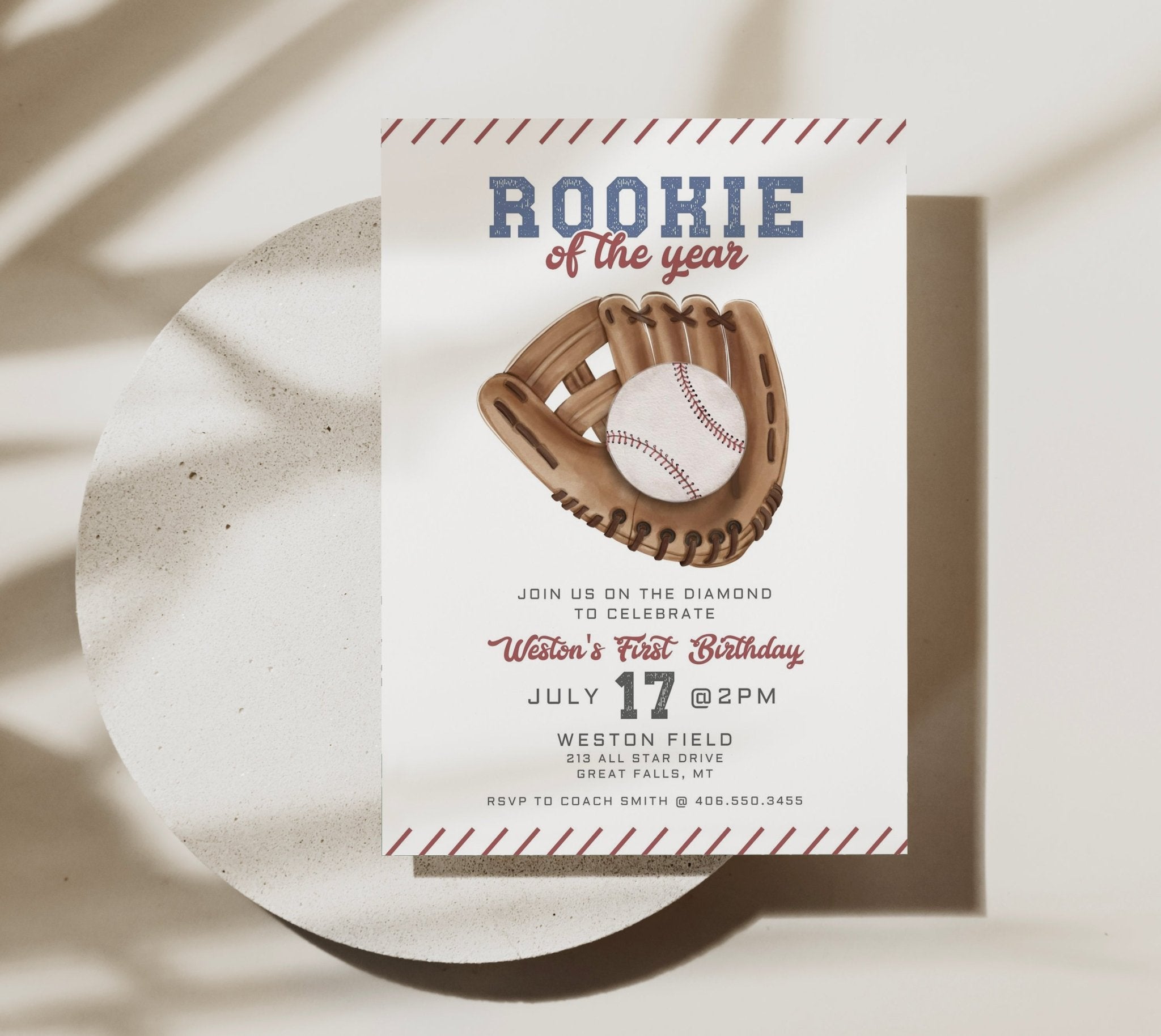 Rookie of the Year Baseball First Birthday Invitation Printable – High ...