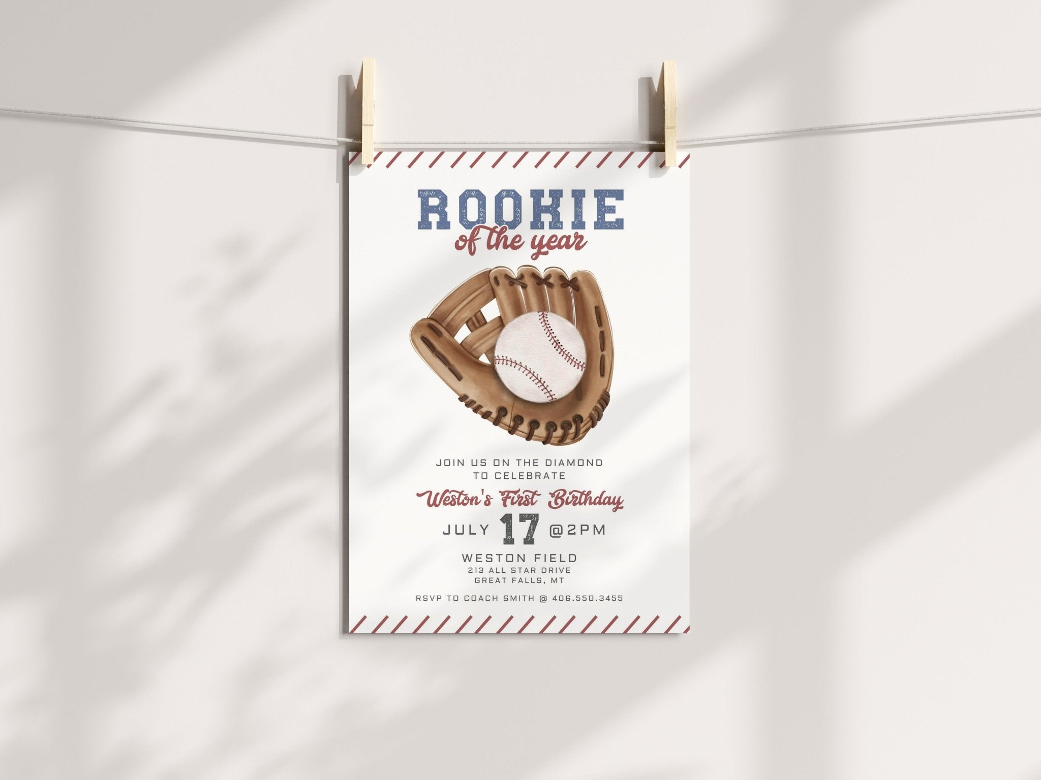 Rookie of the Year Baseball First Birthday Invitation Printable – High ...
