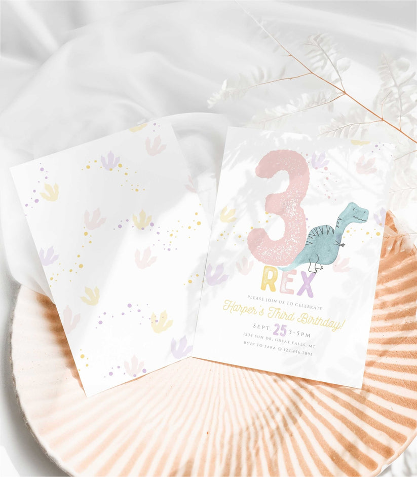 Three Rex Birthday Invitation Girl Printable – High Peaks Studios LLC