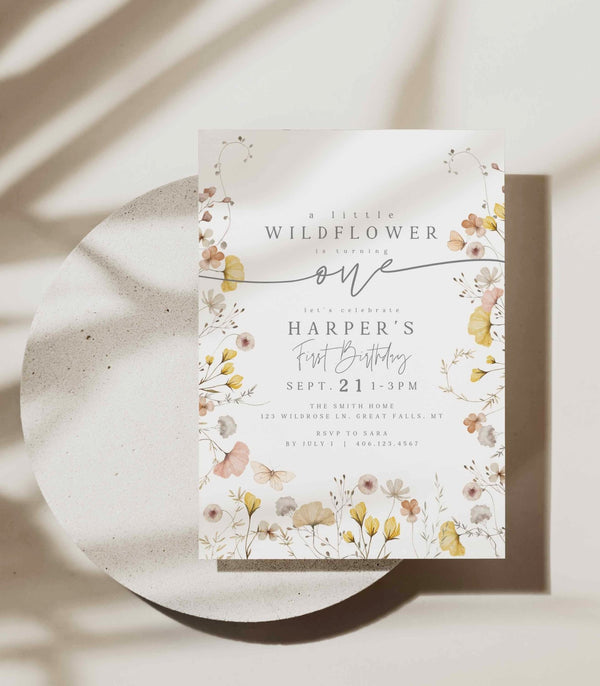 Wildflower First Birthday Invitation – High Peaks Studios LLC